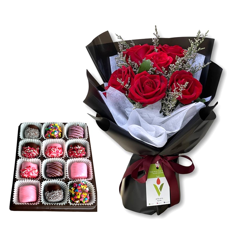 AZIZ SET ROSE BOUQUET AND CHOCO MARSHMALLOW | Birthday Gifts Delivery ...
