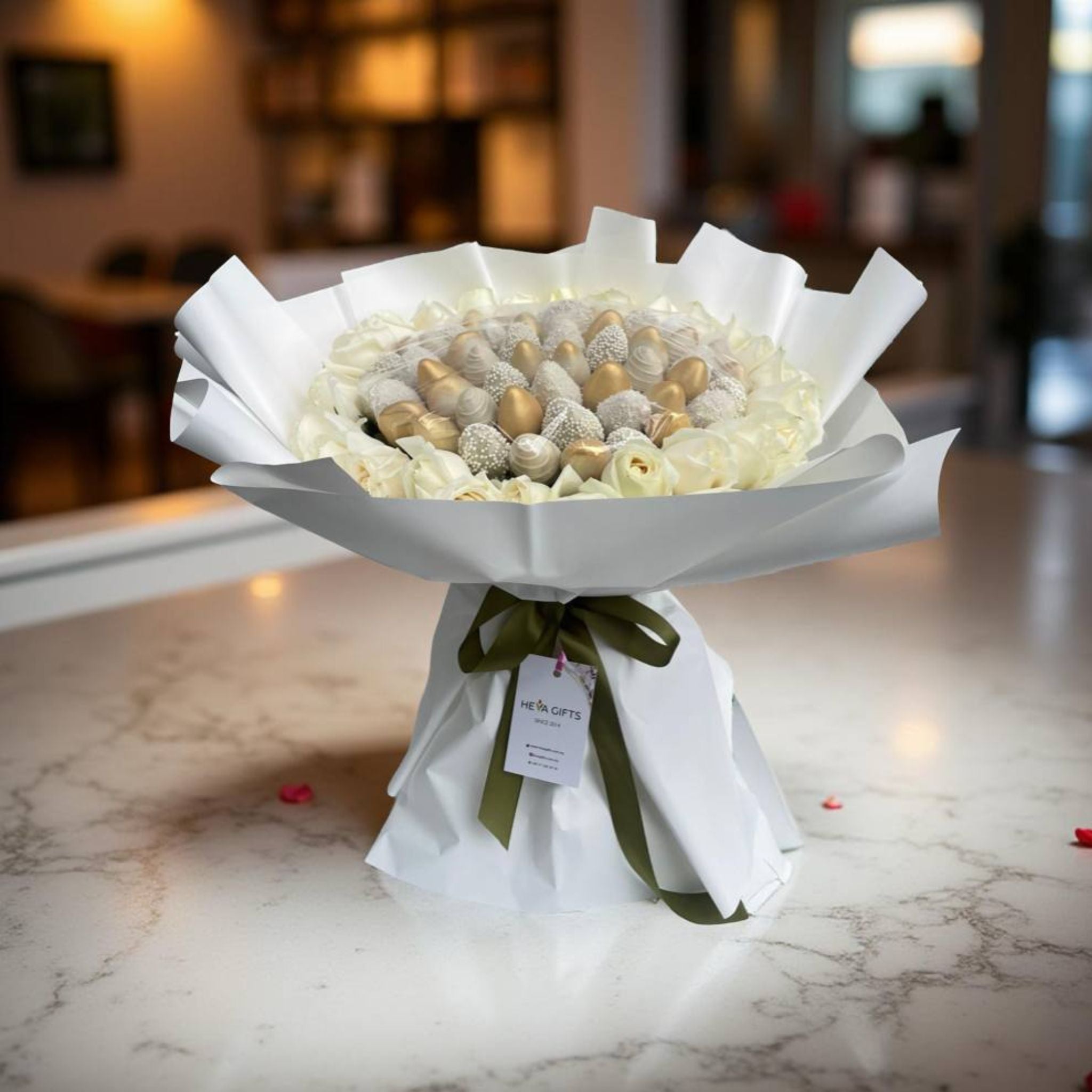 Golden Pearl | Roses and Gold Chocolate Bouquet | Heva Gifts |KL Gifts ...